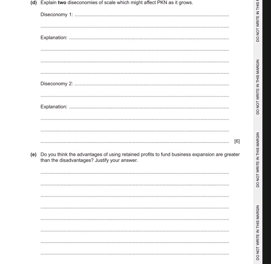 (d) Explain two diseconomies of scale which | StudyX