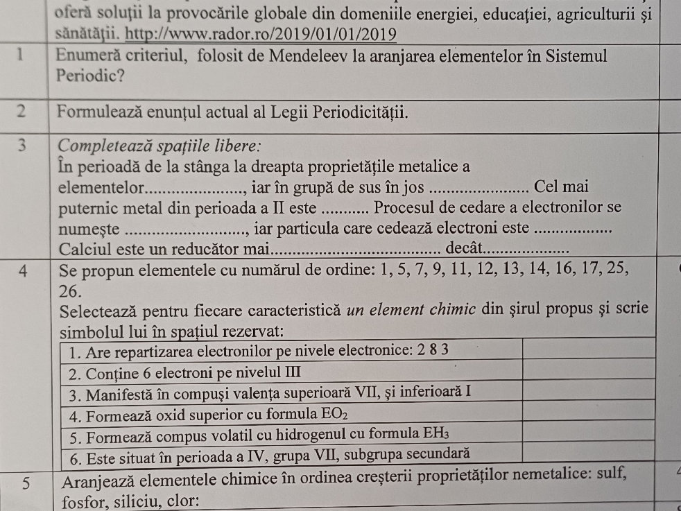1 Enumeră criteriul, folosit de Mendeleev | StudyX