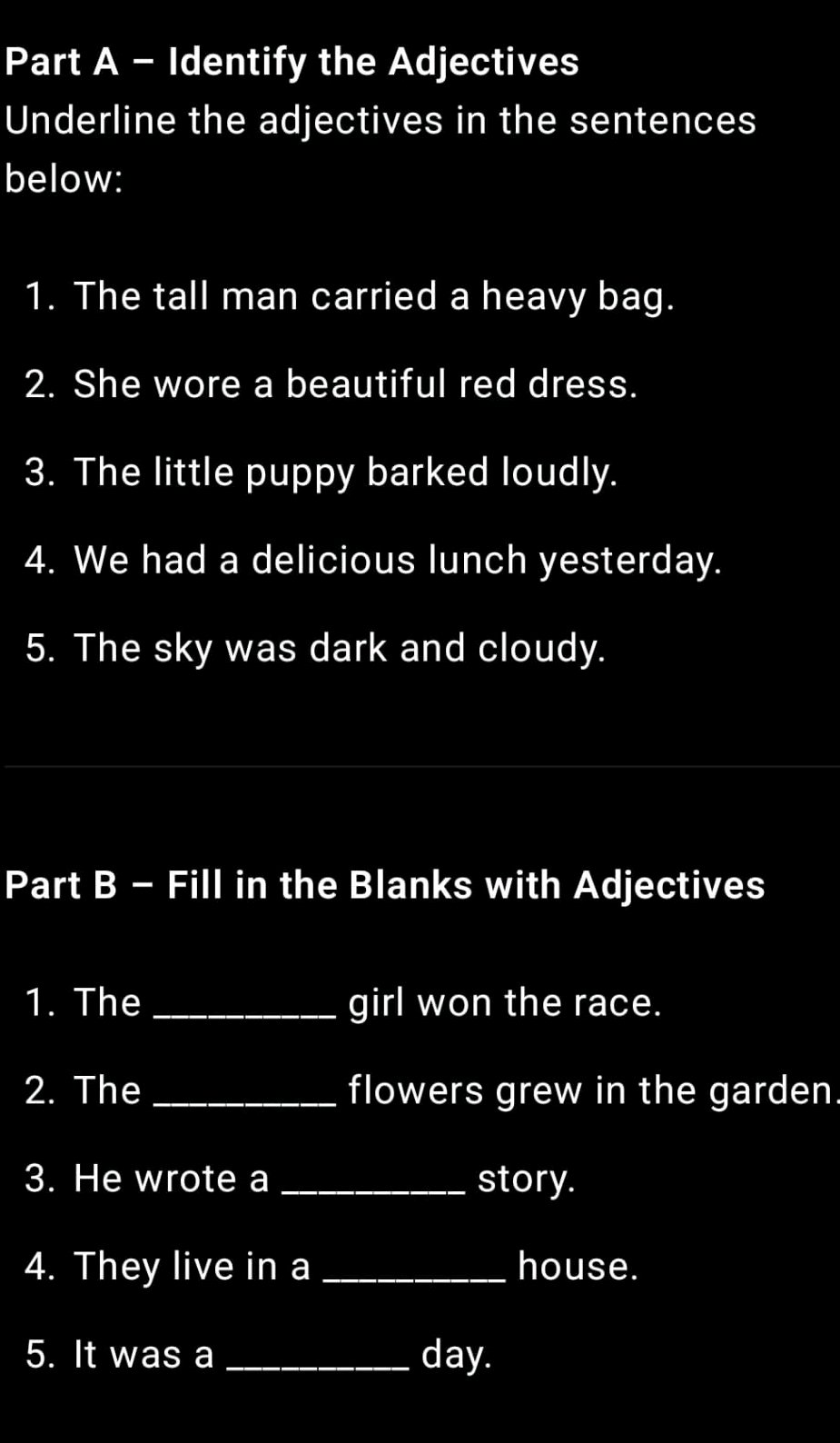 Part A – Identify the Adjectives Underline | StudyX