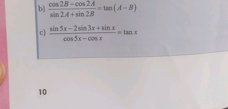 b) \( { 2B - 2A}{ 2A + 2B} = (A-B)\) | StudyX