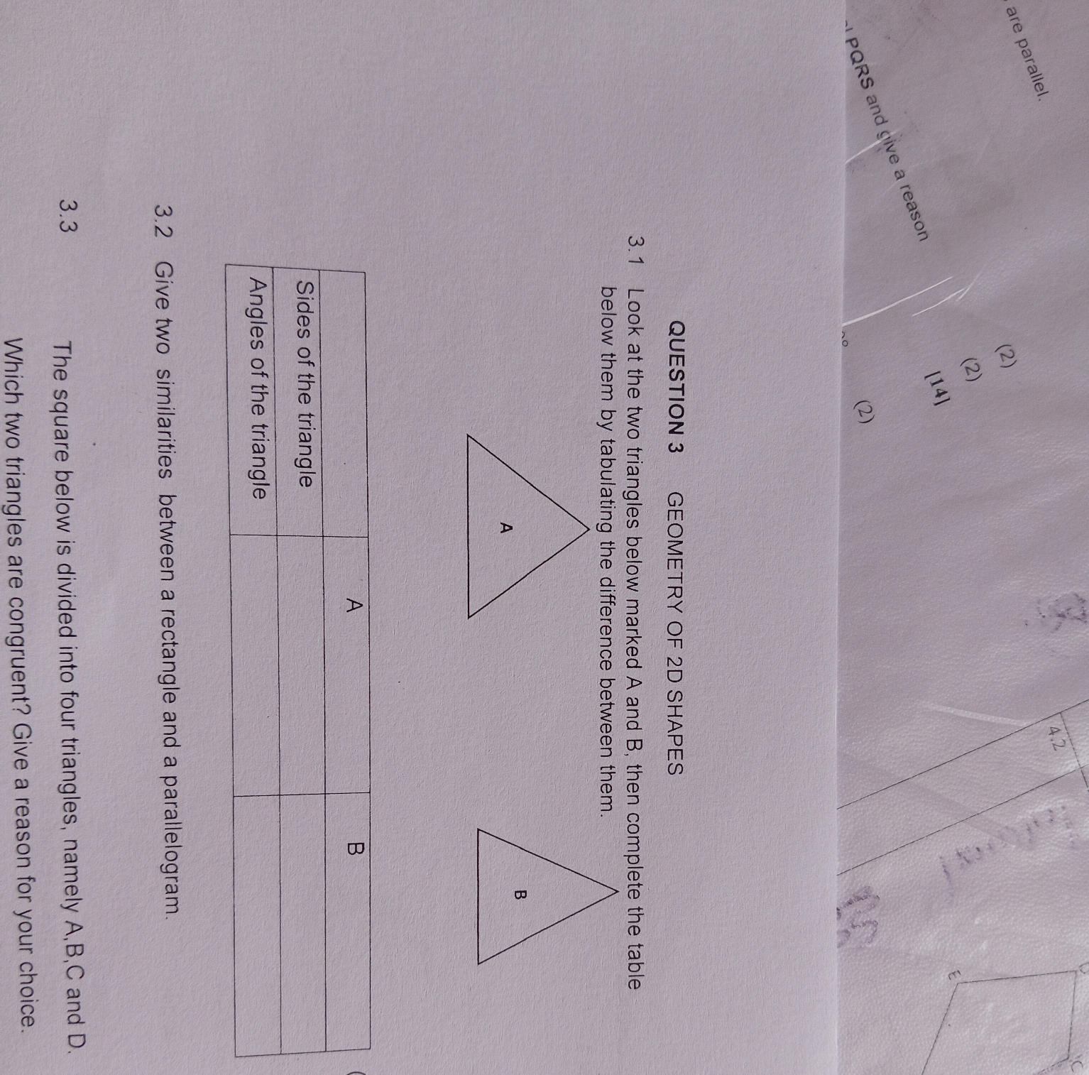 QUESTION 3 GEOMETRY OF 2D SHAPES 3.1 Look | StudyX
