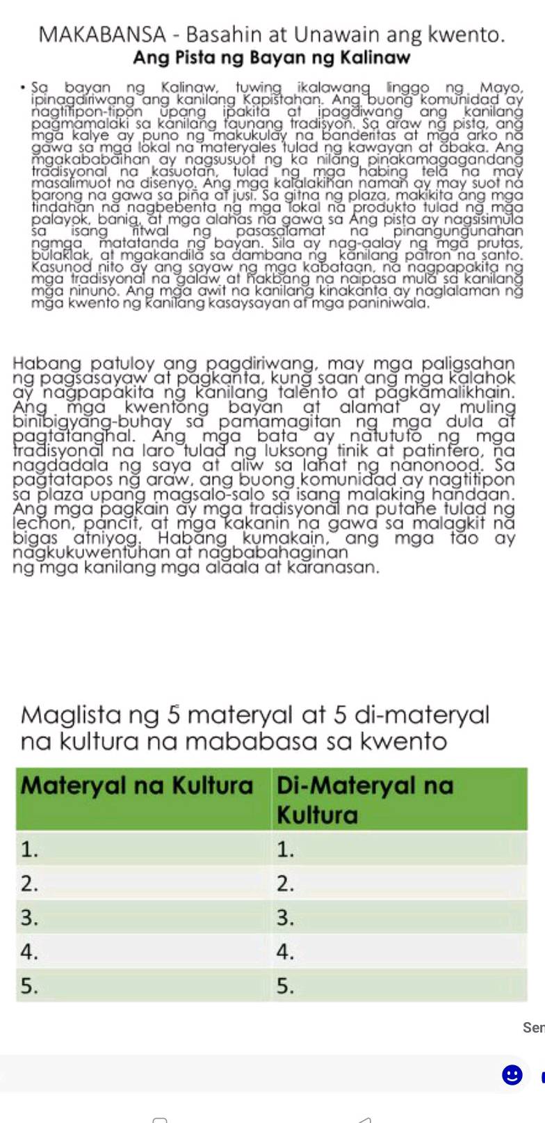 Maglista ng 5 materyal at 5 di-materyal na | StudyX