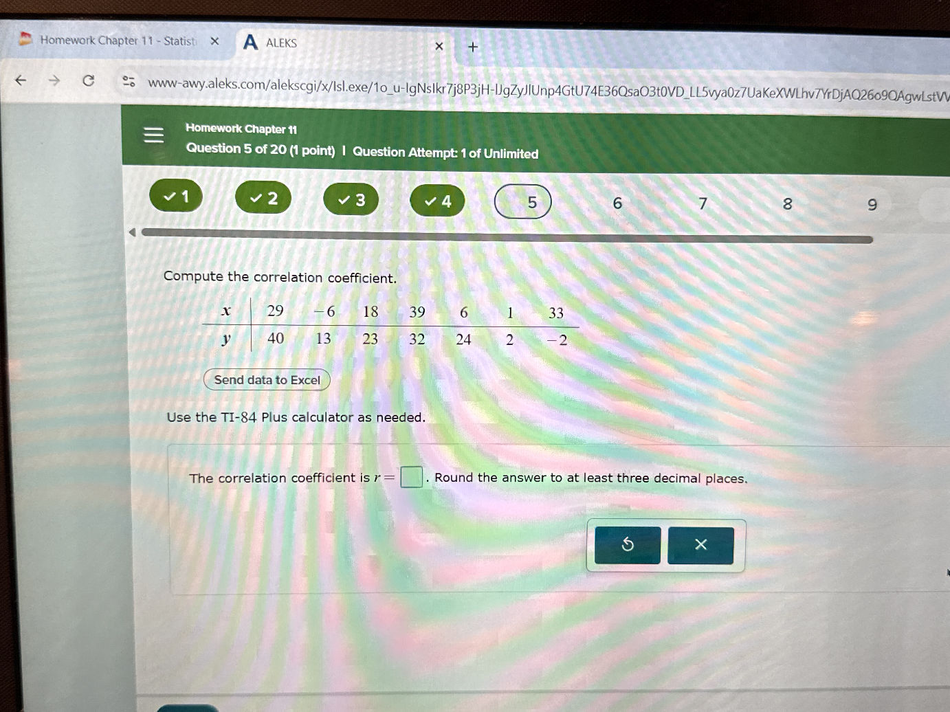 Compute the correlation coefficient. | x | | StudyX