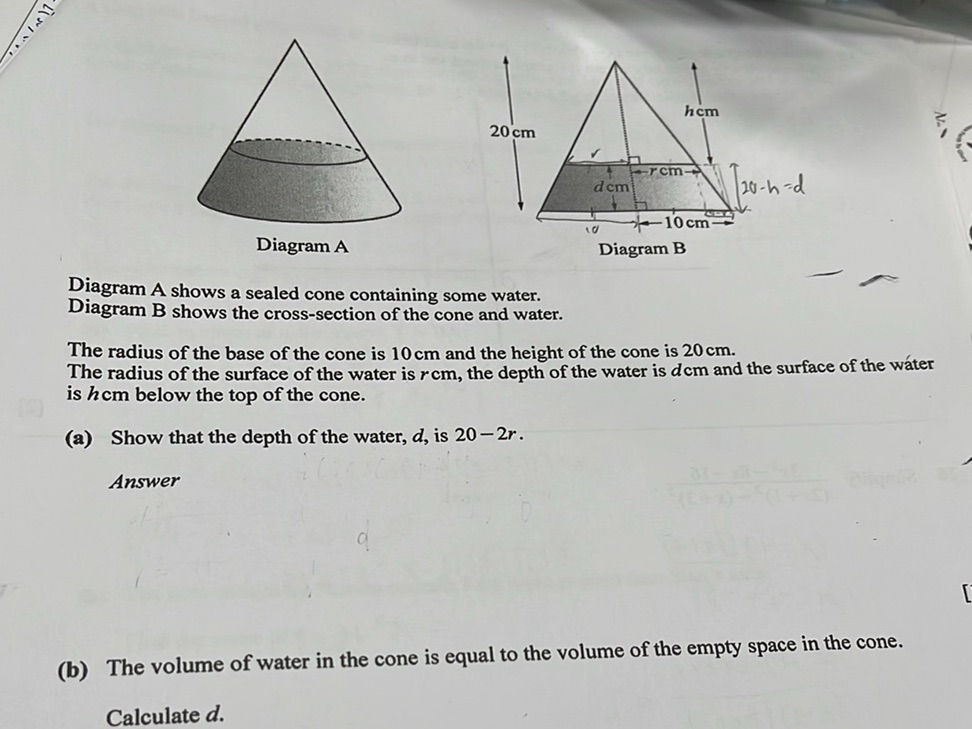 Diagram A shows a sealed cone containing | StudyX