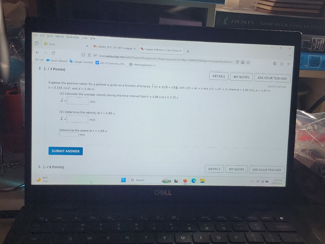 2. [-/3 Points] Suppose the position vector | StudyX