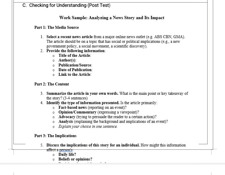 Work Sample: Analyzing a News Story and Its | StudyX