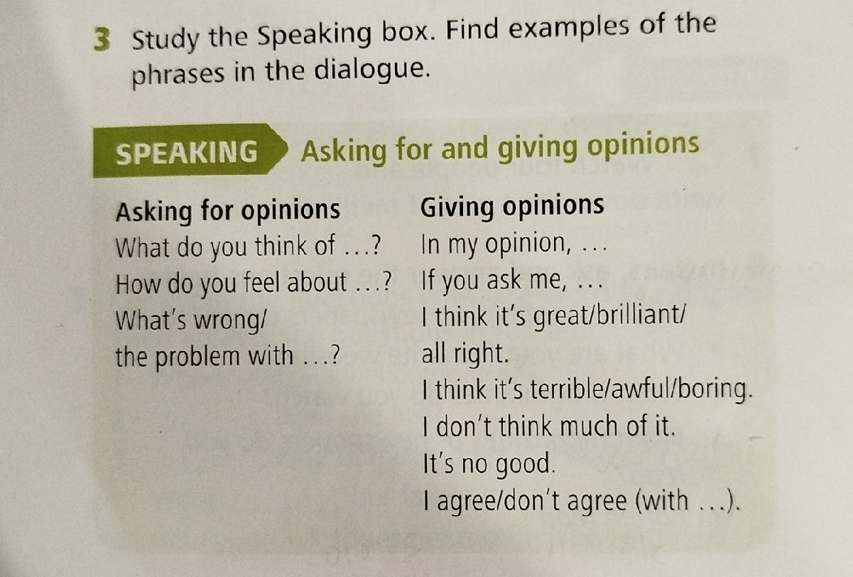 Study the Speaking box. Find examples of the | StudyX