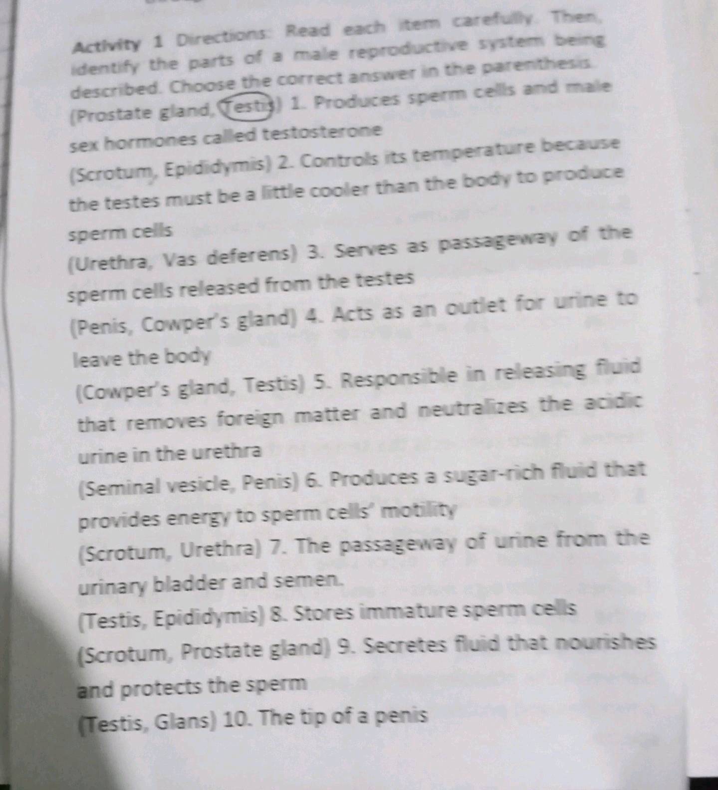 Activity 1 Directions: Read each item | StudyX