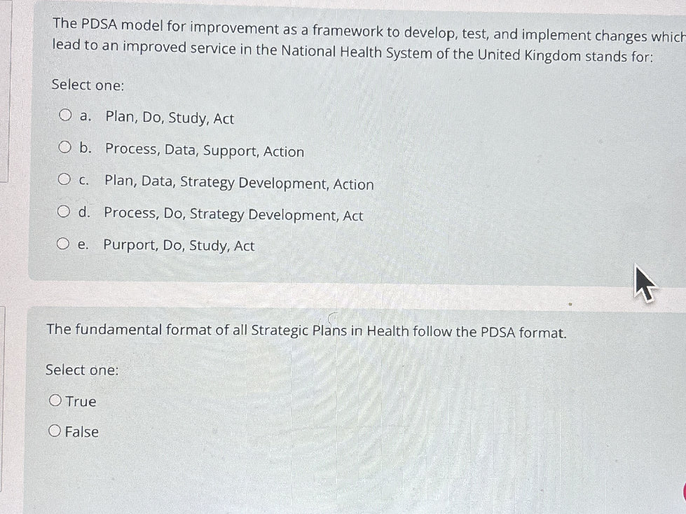 The PDSA model for improvement as a | StudyX