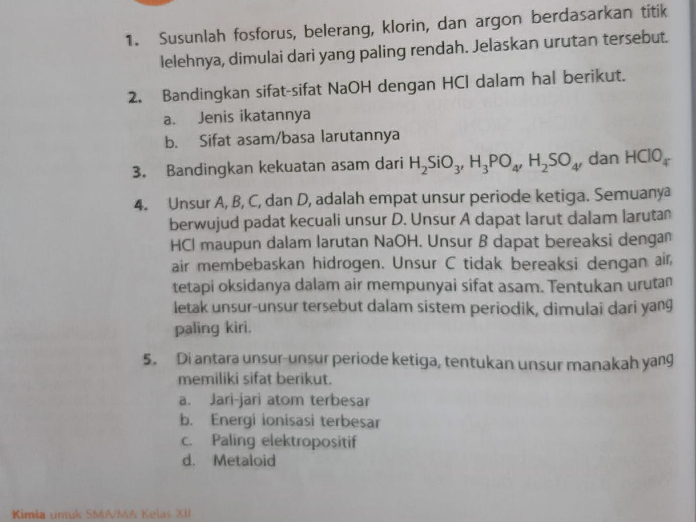 1. Susunlah fosforus, belerang, klorin, dan | StudyX