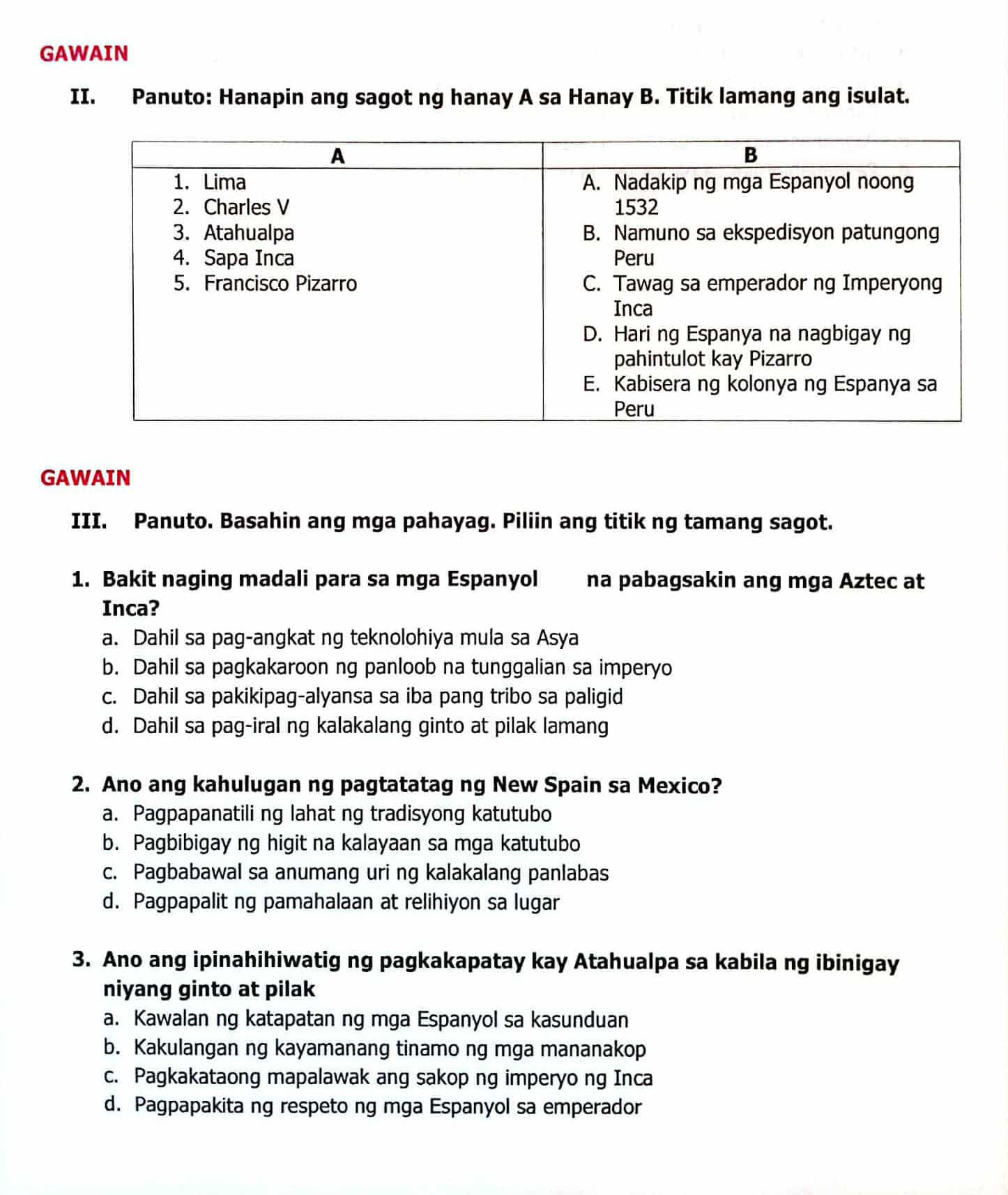 Hanapin ang sagot ng hanay A sa Hanay B. | StudyX