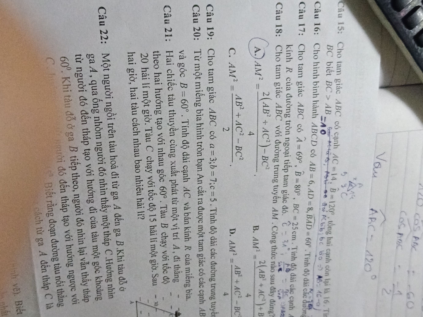 Câu 18: Cho tam giác ABC với đường trung | StudyX