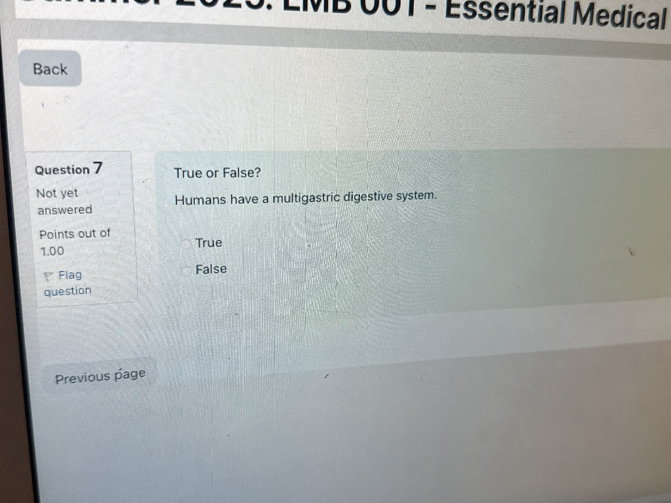 True or False? Humans have a multigastric | StudyX