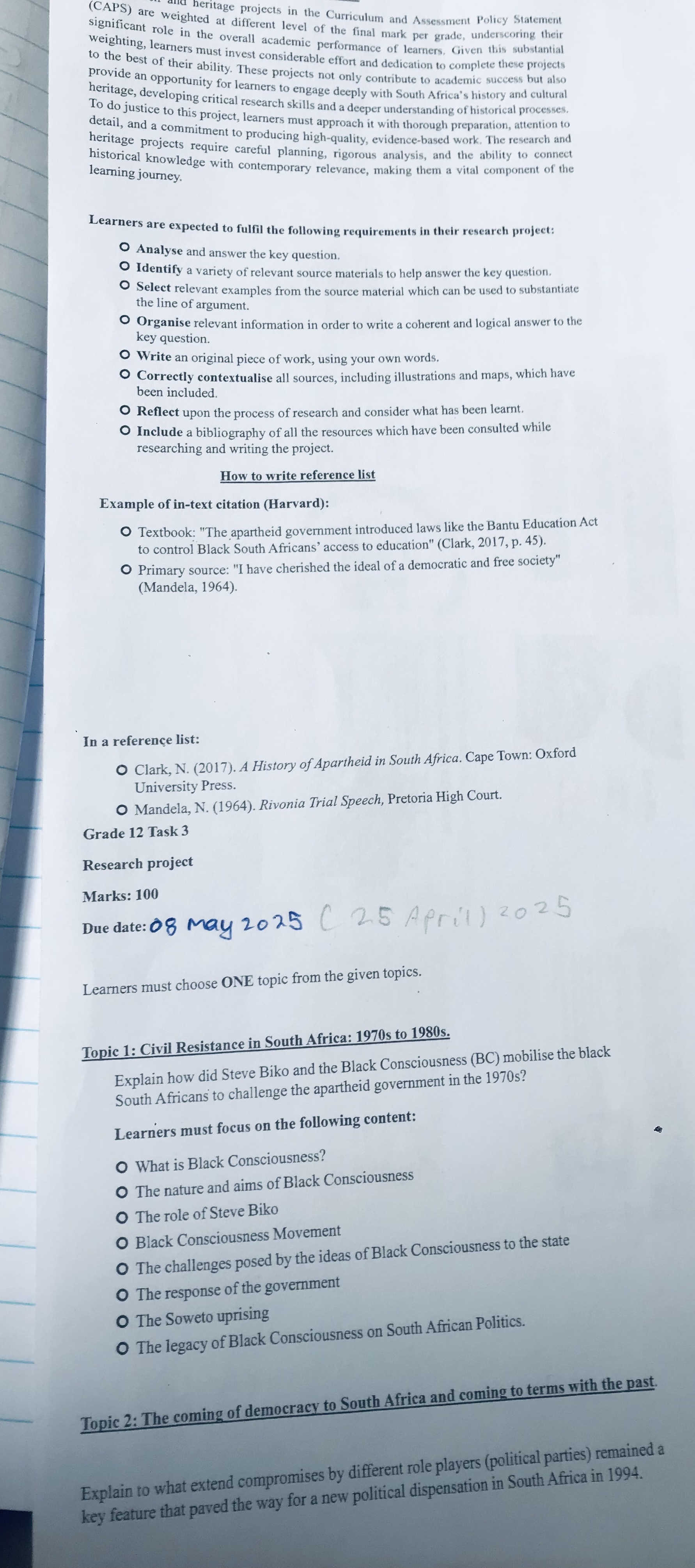 Learners must choose ONE topic from the | StudyX