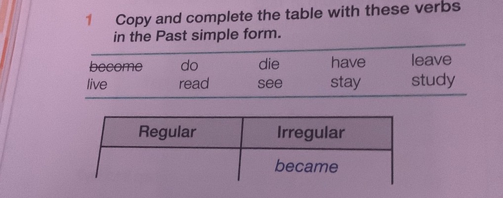 Copy and complete the table with these verbs | StudyX