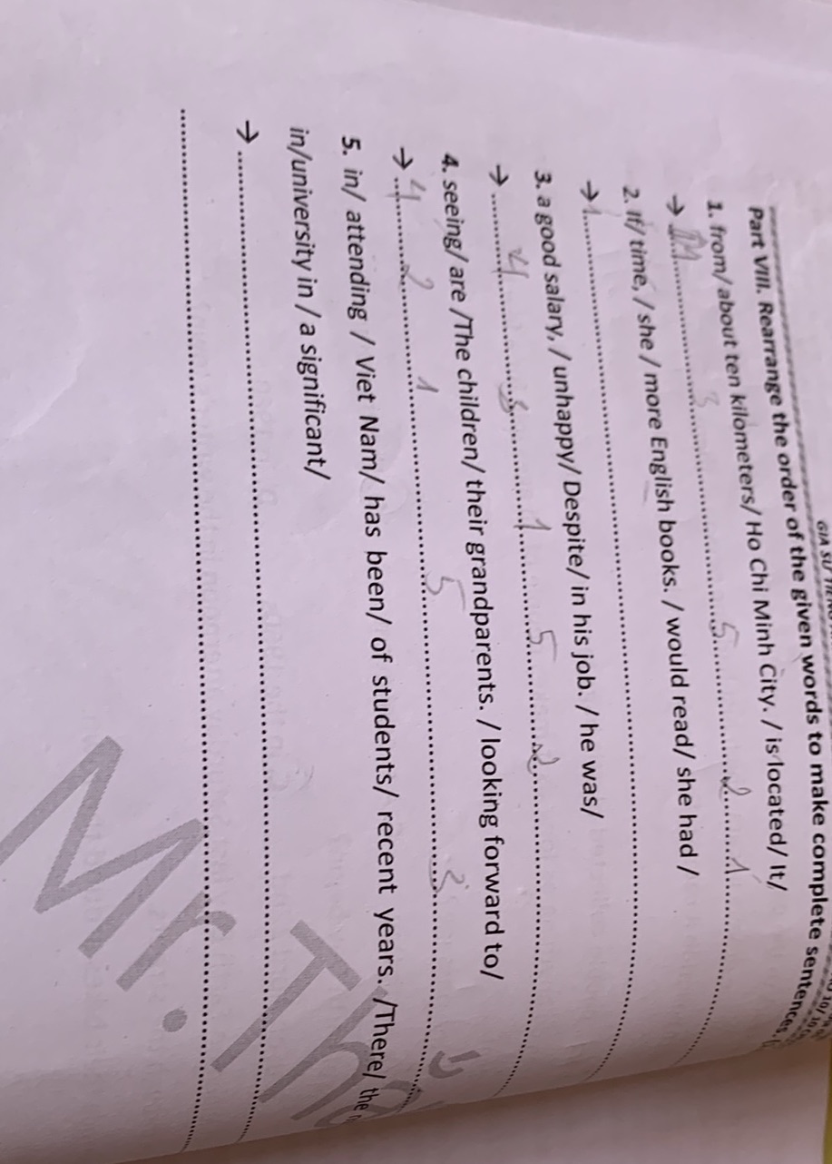 Part VIII. Rearrange the order of the given | StudyX