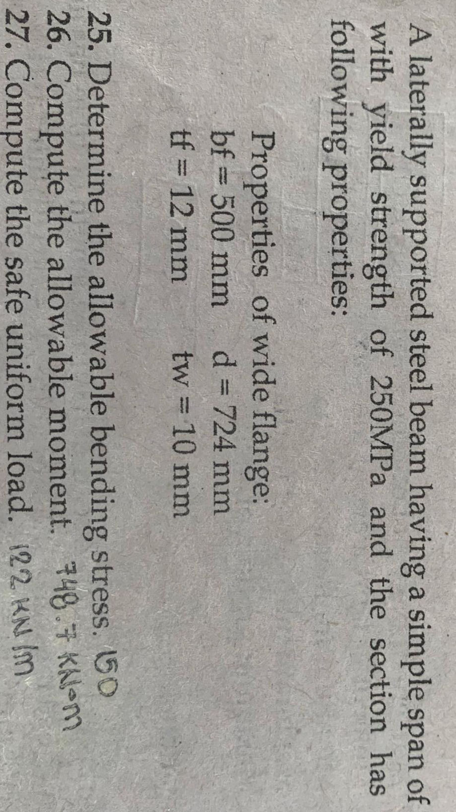 A laterally supported steel beam having a | StudyX