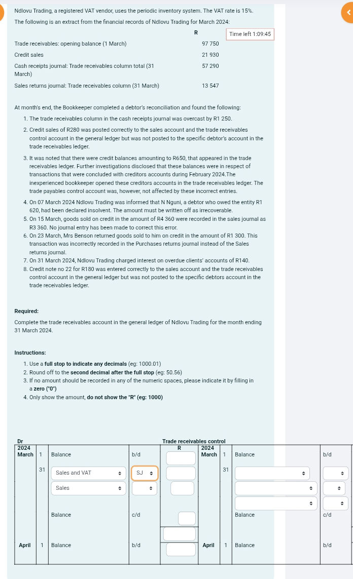 Required: Complete the trade receivables | StudyX
