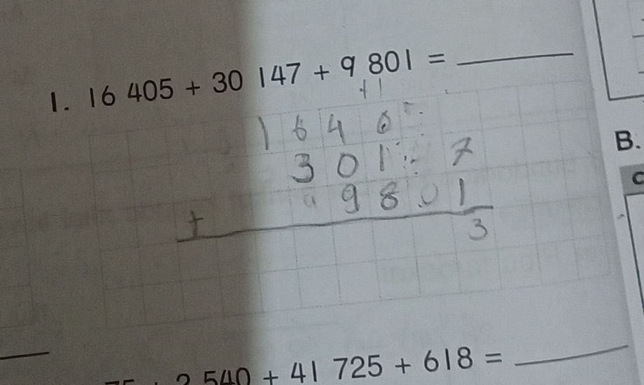 Adding three numbers: 16405 + 30147 + 9801 | StudyX