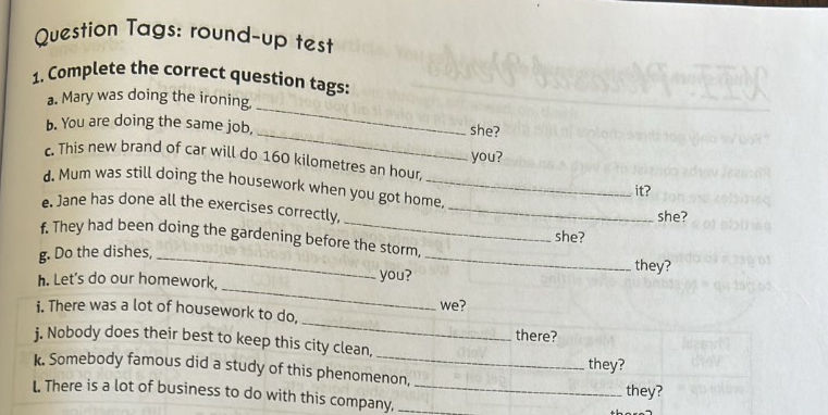 1. Complete the correct question tags: a. | StudyX