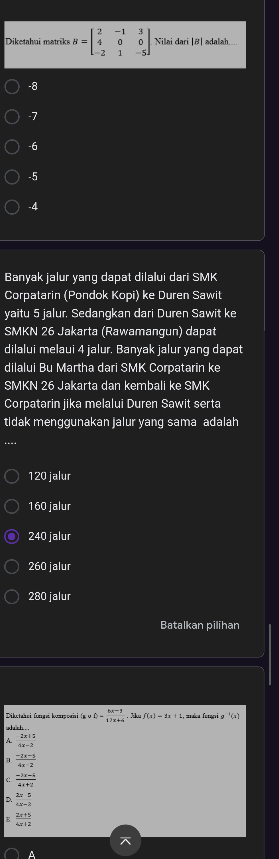 Diketahui matriks $B = 2 -1 3 4 0 | StudyX