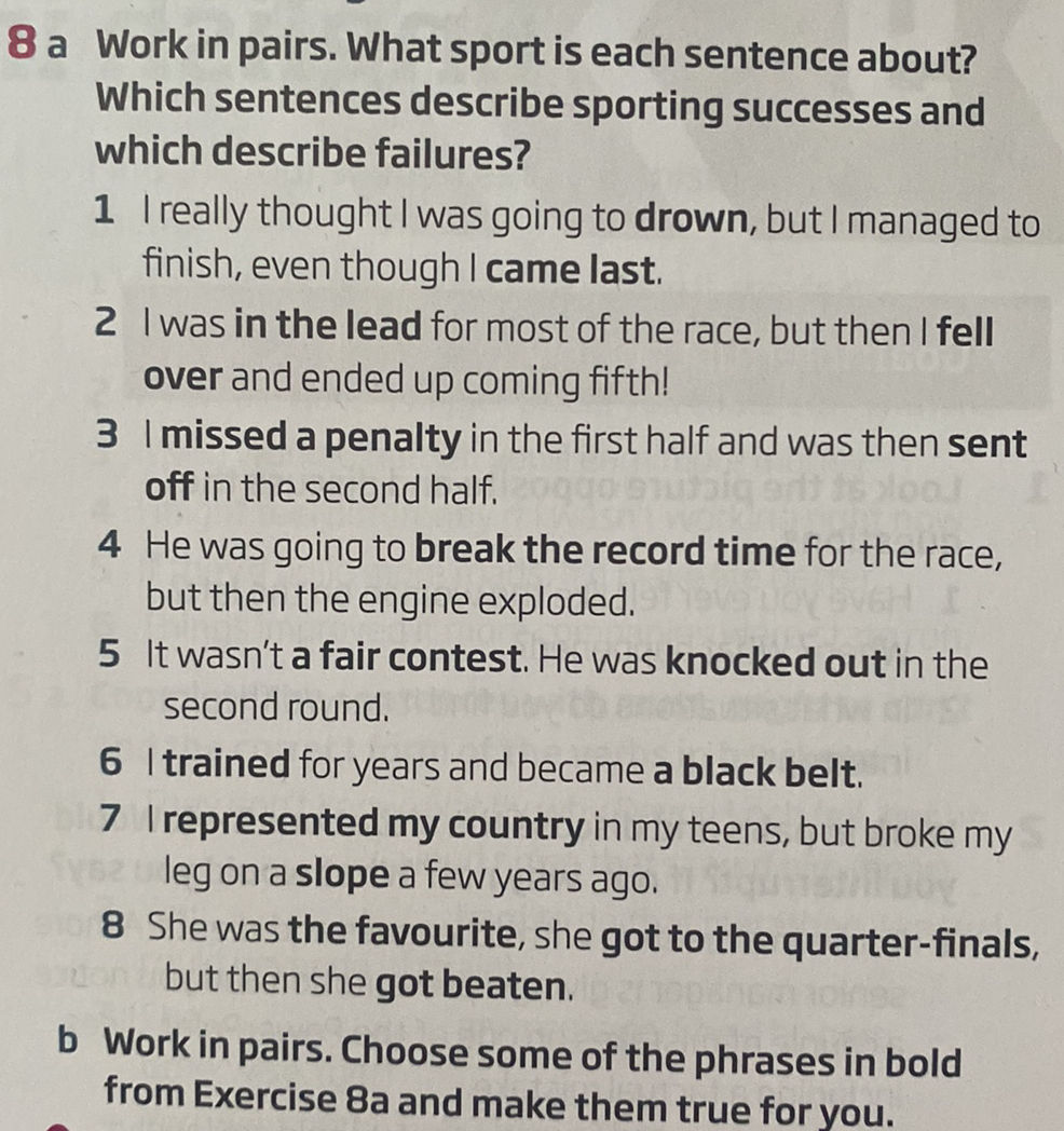 8 a Work in pairs. What sport is each