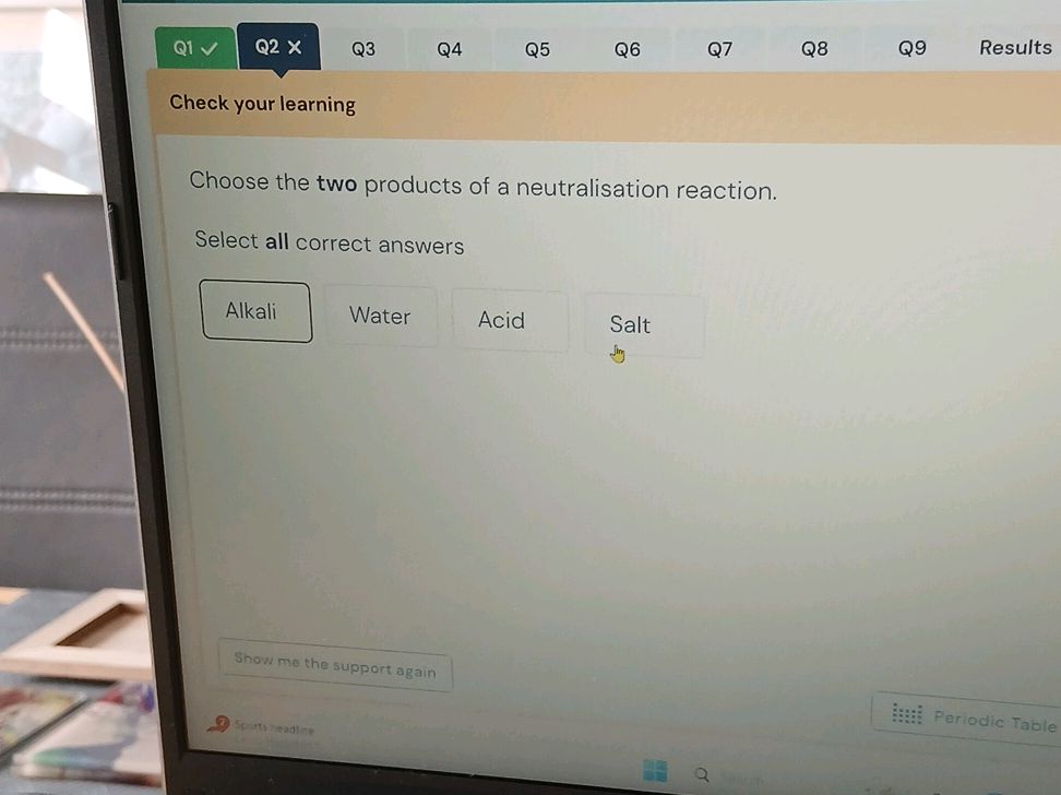 Choose the two products of a neutralisation | StudyX