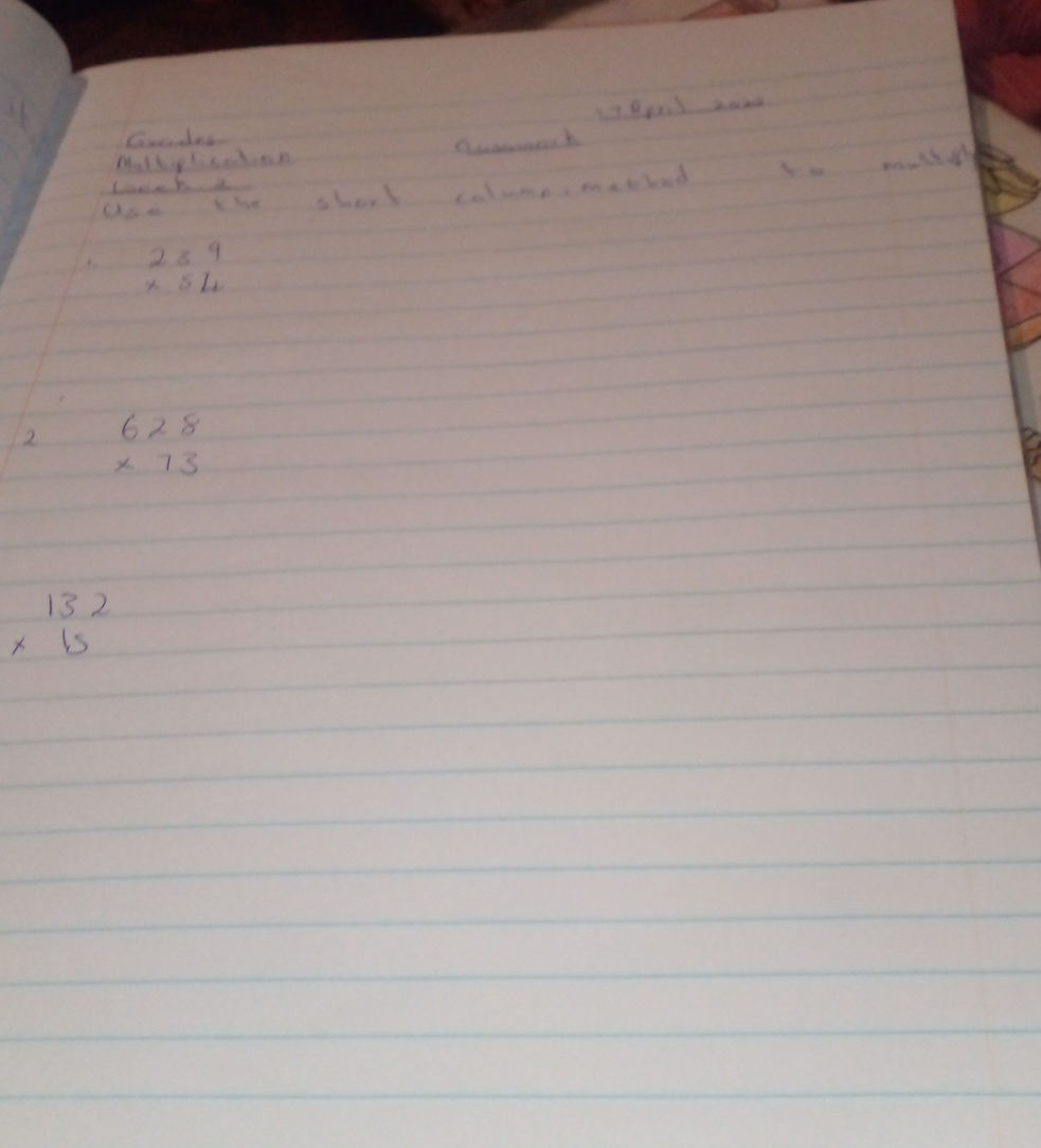 Multiplication Problems: 289 x 54, 628 x 73, | StudyX