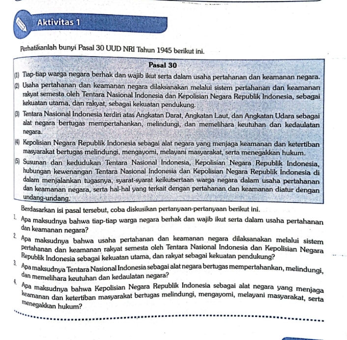 Perhatikanlah bunyi Pasal 30 UUD NRI Tahun | StudyX