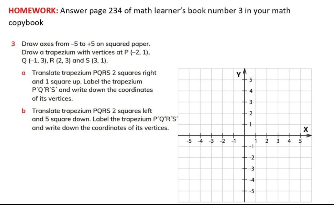 3 Draw axes from -5 to +5 on squared paper. | StudyX