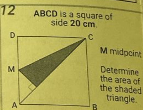 ABCD is a square of side 20 cm. M midpoint | StudyX