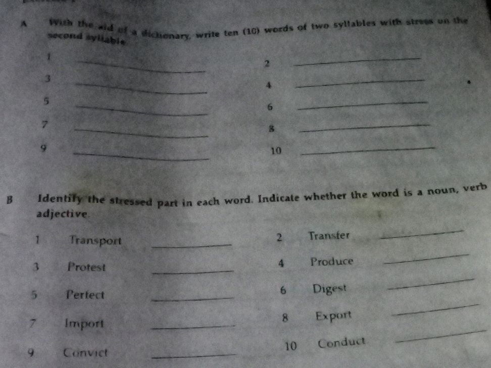 A. With the aid of a dictionary, write ten | StudyX