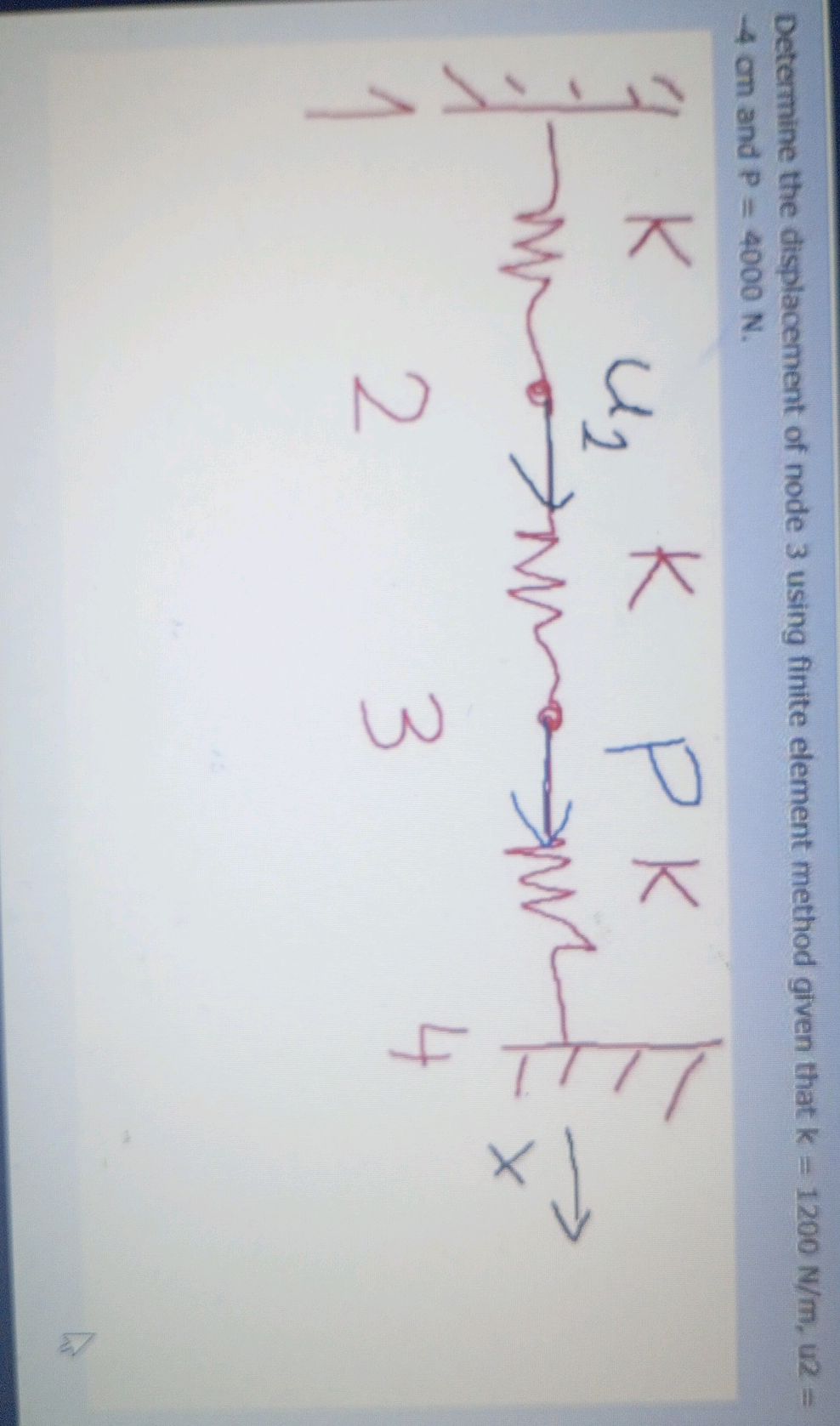 Determine the displacement of node 3 using | StudyX