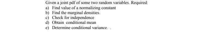 Given a joint pdf of some two random | StudyX