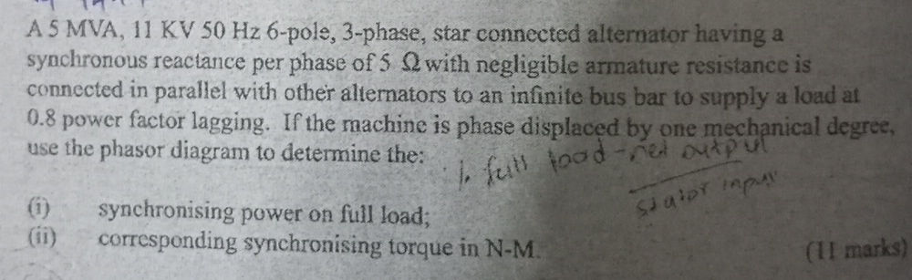 A 5 MVA, 11 KV 50 Hz 6-pole, 3-phase, star | StudyX