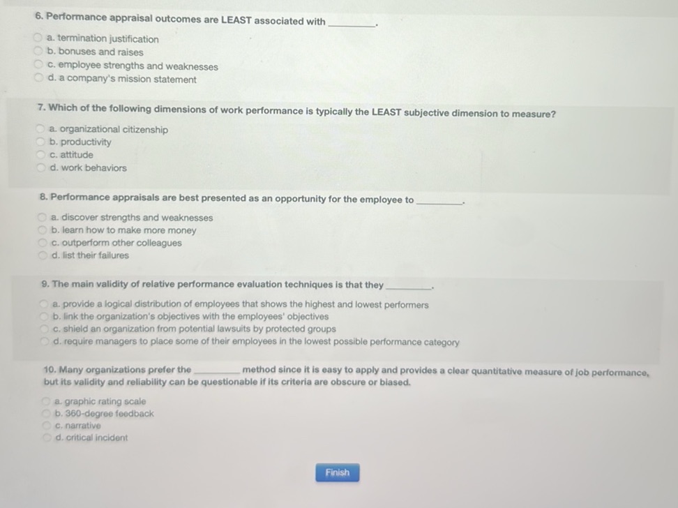 6. Performance appraisal outcomes are LEAST | StudyX