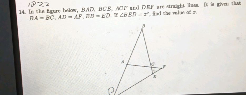 In the figure below, BAD, BCE, ACF and DEF | StudyX
