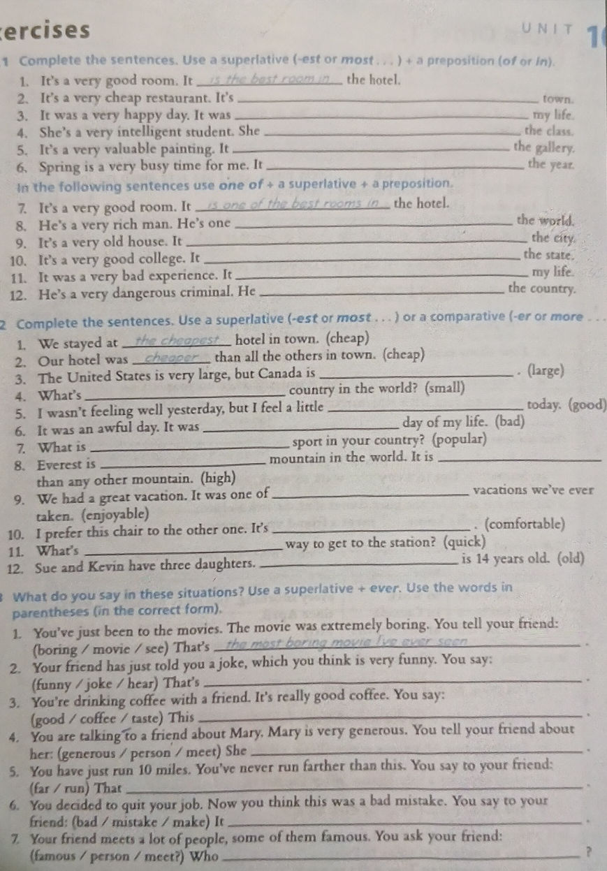 1. Complete the sentences. Use a superlative | StudyX