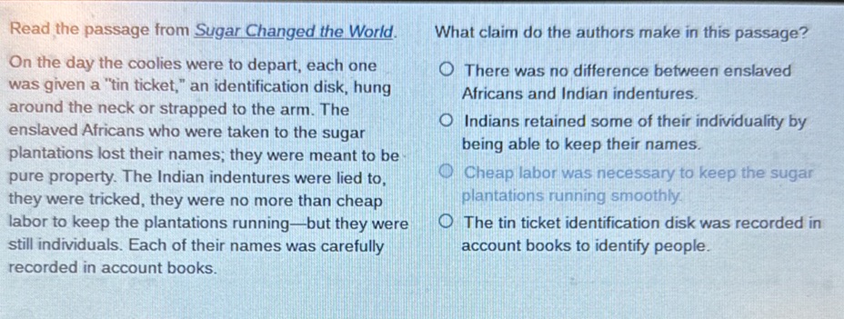Read the passage from Sugar Changed the | StudyX