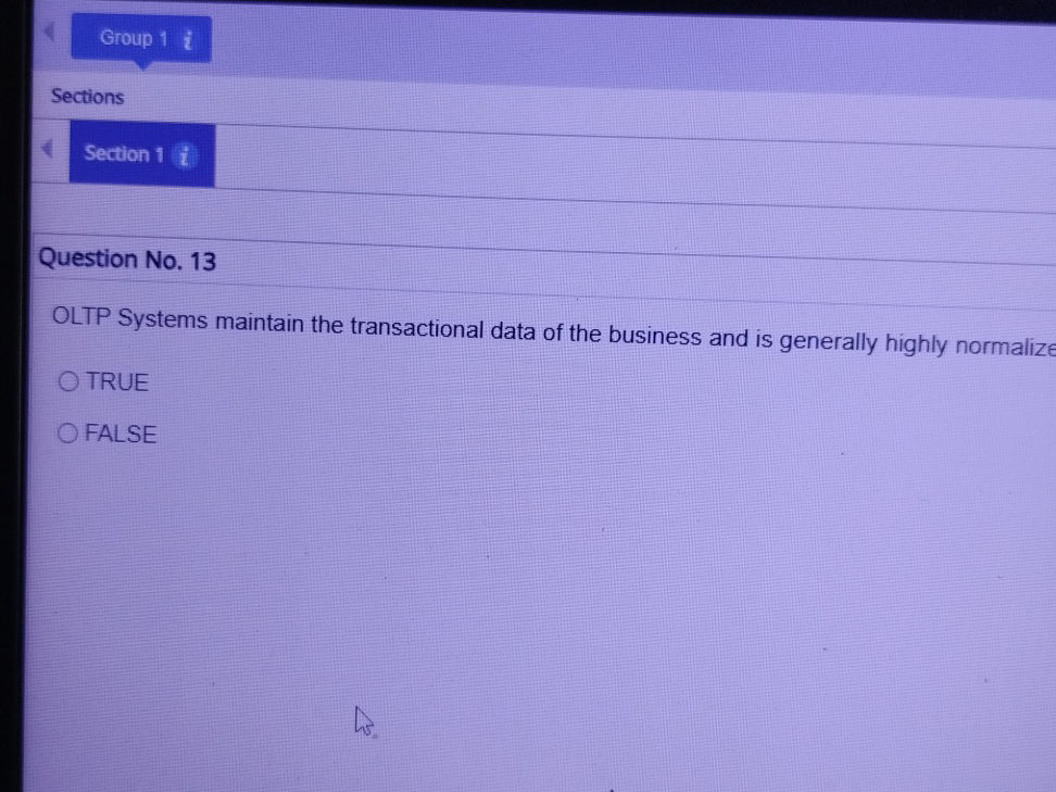 Question No. 13 OLTP Systems maintain the | StudyX