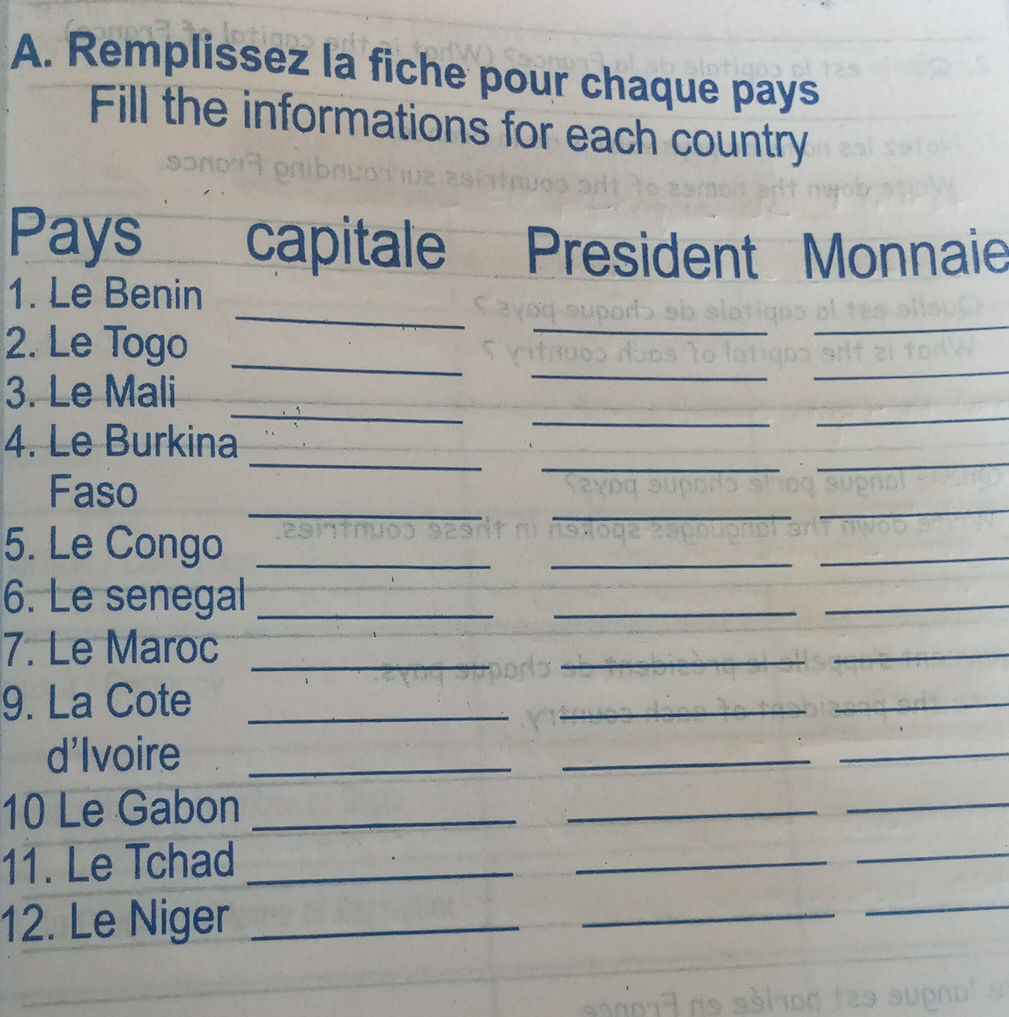 A. Remplissez la fiche pour chaque pays Fill | StudyX