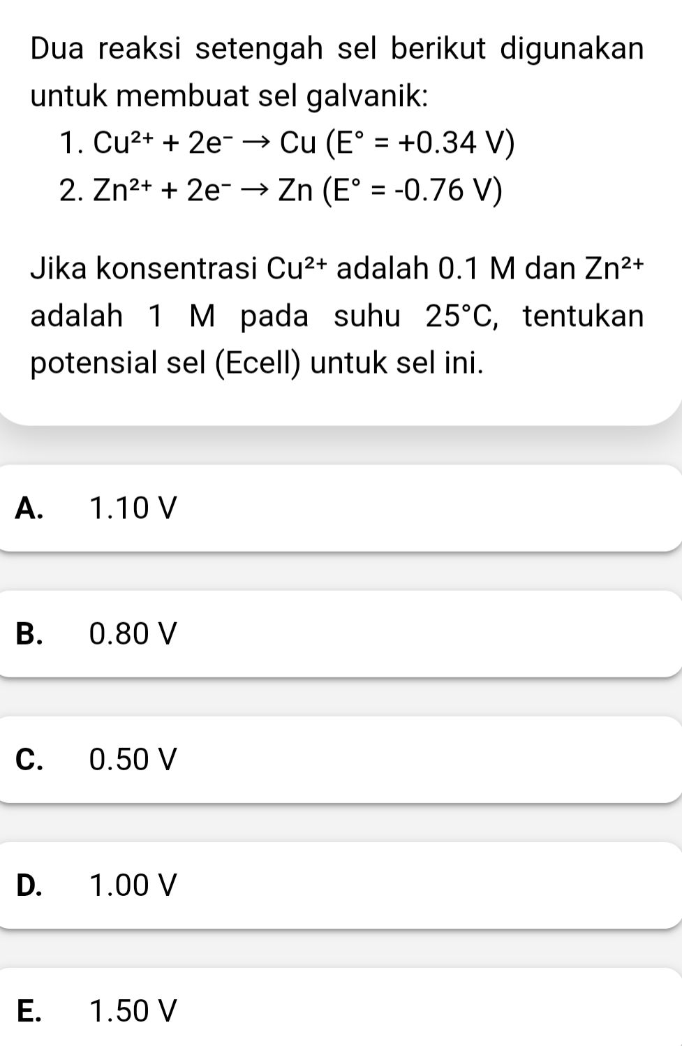 Dua reaksi setengah sel berikut digunakan | StudyX