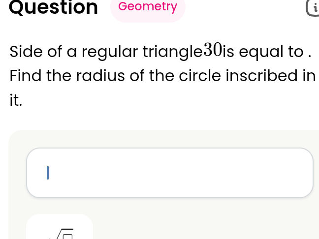 Side of a regular triangle 30 is equal to. | StudyX