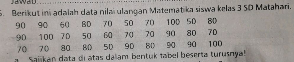 5. Berikut ini adalah data nilai ulangan | StudyX