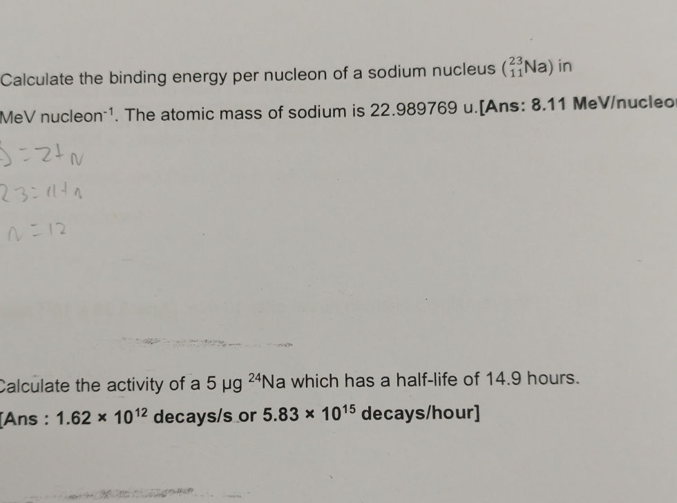 Calculate the binding energy per nucleon of | StudyX