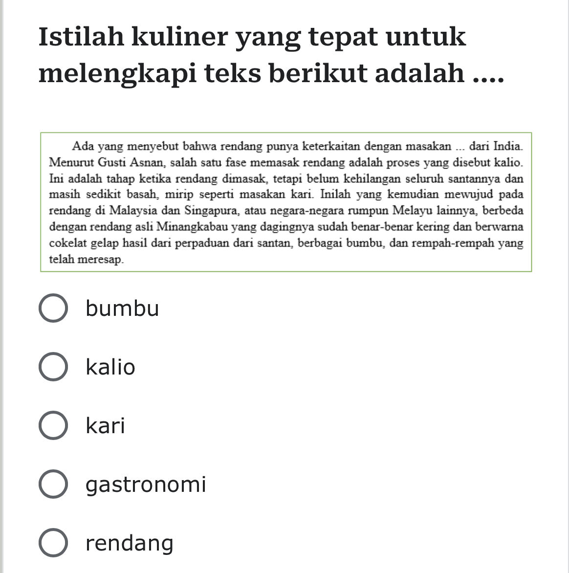 Istilah kuliner yang tepat untuk melengkapi | StudyX