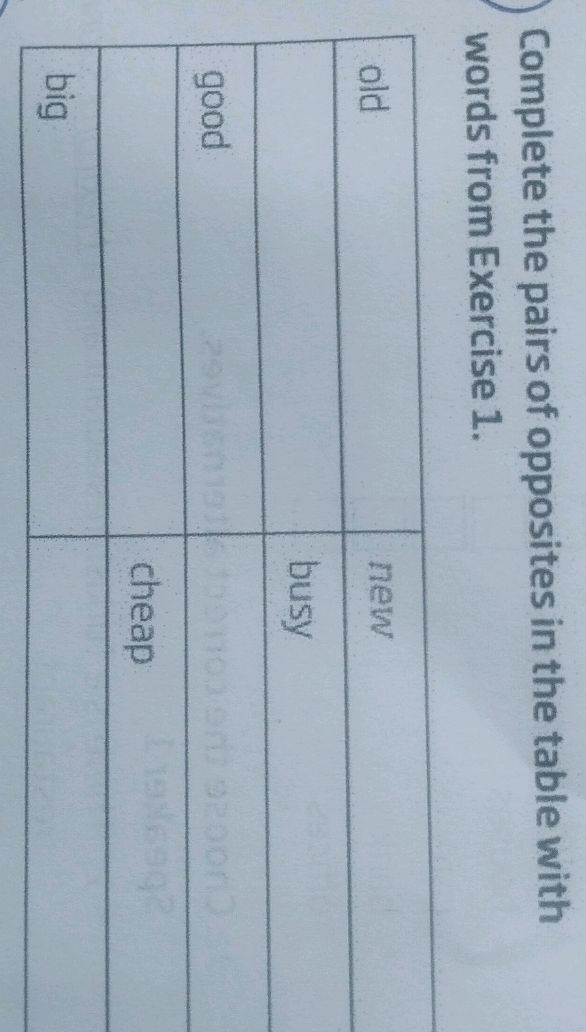 Complete the pairs of opposites in the table | StudyX