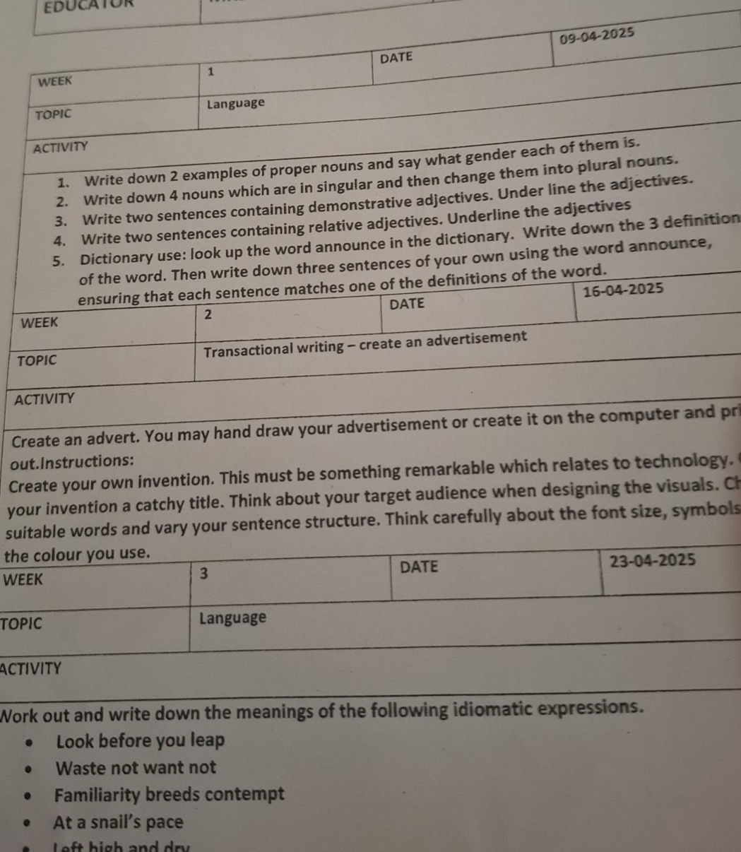 1. Write down 2 examples of proper nouns and | StudyX