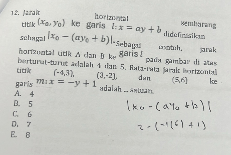 12. Jarak horizontal titik $(x_0, y_0)$ ke | StudyX