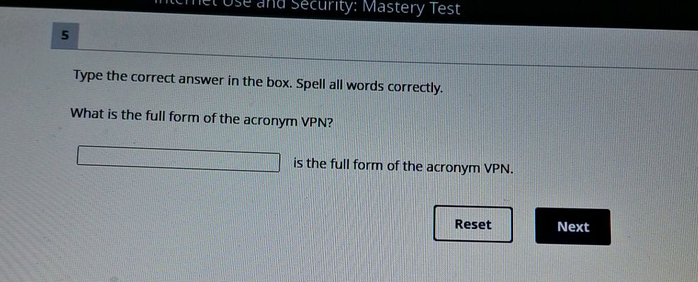 What is the full form of the acronym VPN? | StudyX